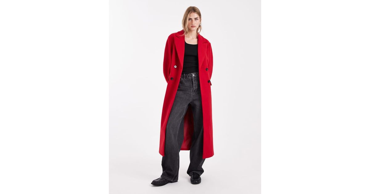 ASOS Formal Sculpted Longline Coat in Red | Lyst UK