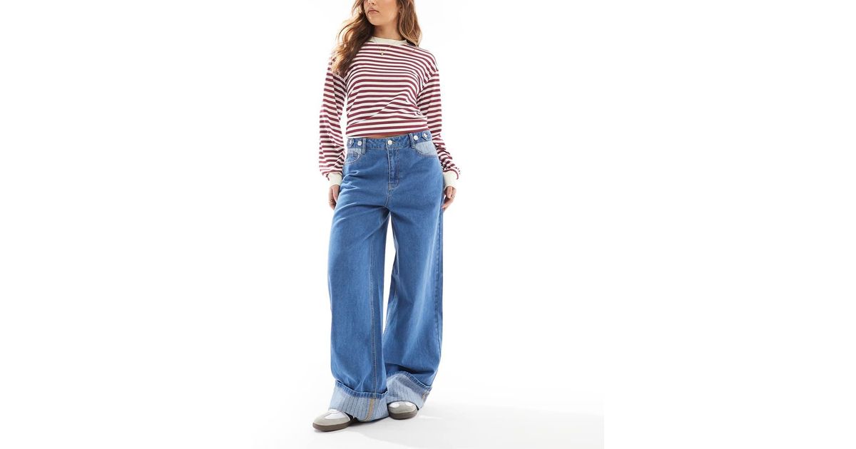 Object Extreme Wide Leg Jeans With Contrast Turn Ups in Blue | Lyst UK