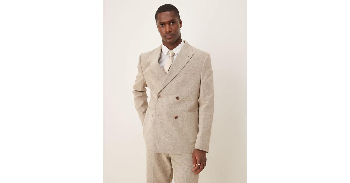 ASOS Cotton Linen Blend Double Breasted Regular Suit Jacket in Natural ...