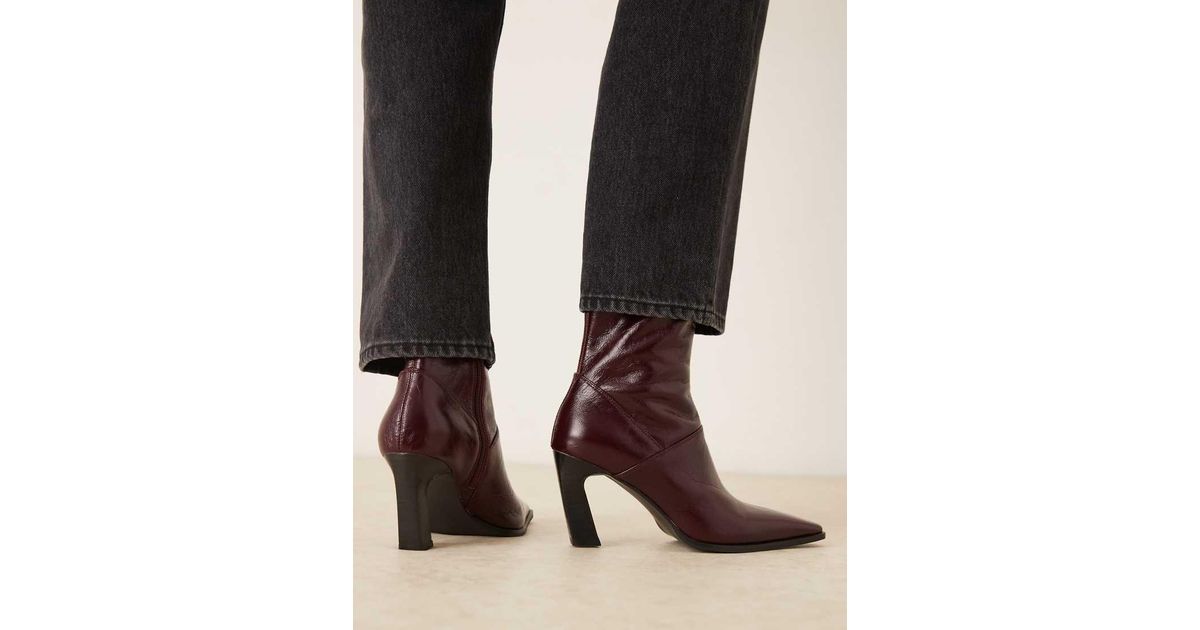 ASOS Estella Leather Chisel Toe Ankle Boots in Red | Lyst UK
