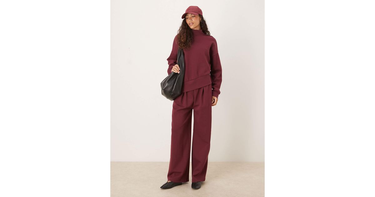 ASOS Interlock Wide Leg Sweatpants With Wide Waistband Detail in Red | Lyst