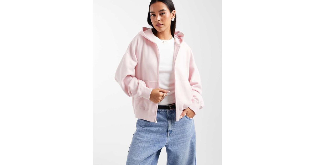 Hollister Oversized Zip Up Hoodie in White | Lyst UK