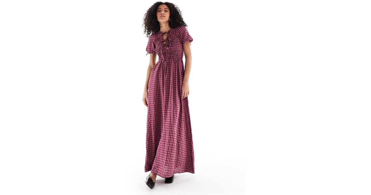 Daisy Street Shirred Bodice Front Tie Detail Maxi Dress in Purple | Lyst