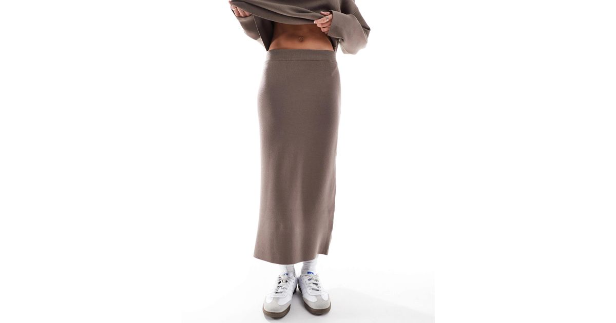 Object Structured Knit Midi Skirt Co-ord in Brown | Lyst