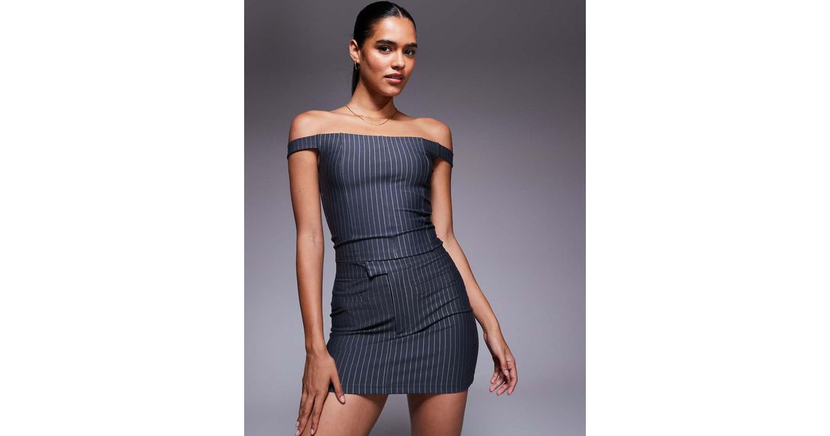 ASOS Pinstripe Bardot Corset Top in Blue | Lyst UK