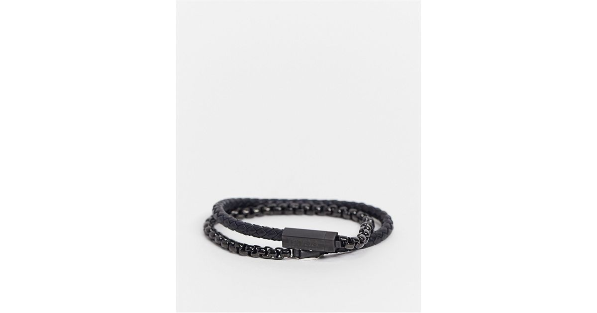 BOSS by HUGO BOSS Mens Leather Chain Double Wrap Bracelet in Black for ...