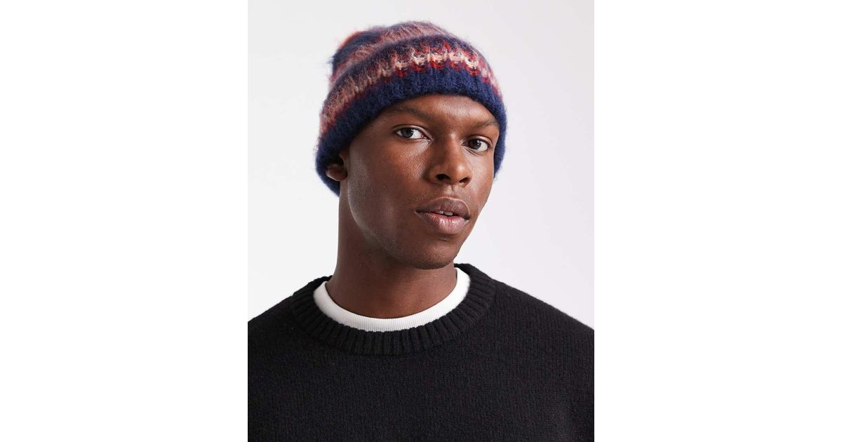 ASOS Knitted Stripe Beanie in Blue for Men | Lyst UK