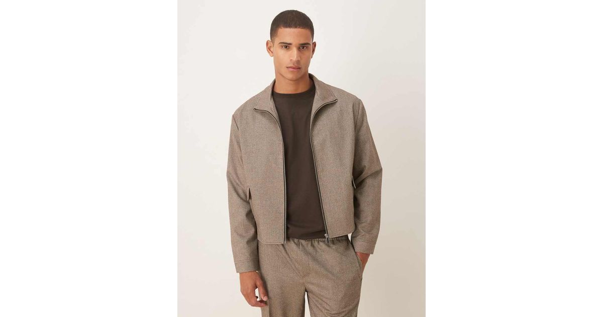 ASOS Dressy Blouson Jacket With Funnel Neck Zip in Brown for Men | Lyst UK