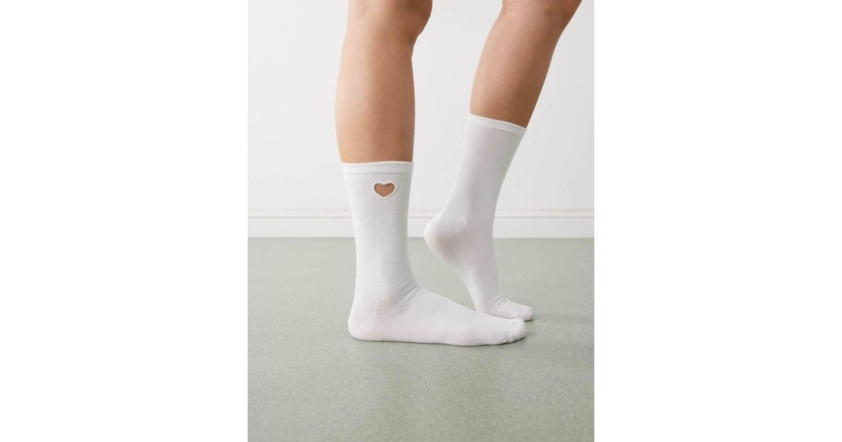 Monki Ankle Sock With Heart Cut Out Detail in Grey | Lyst UK