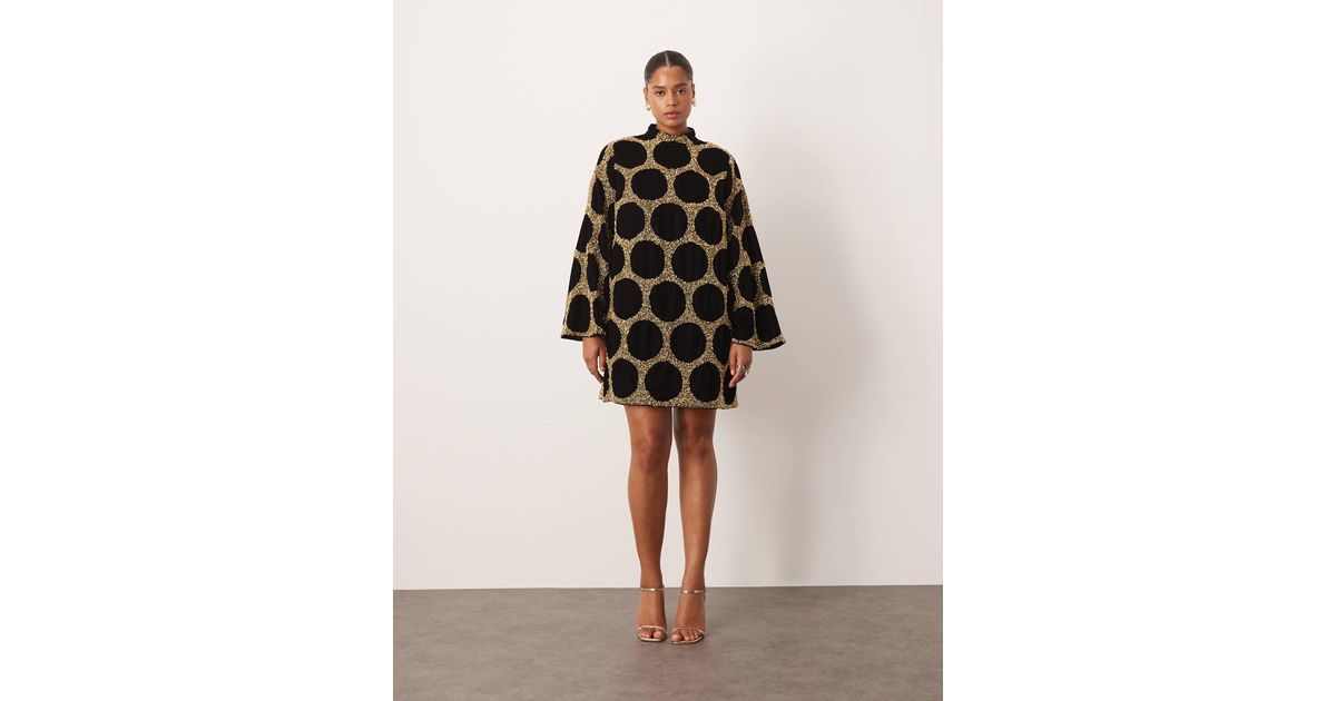 ARRANGE Curve Embellished Spot High Neck Long Sleeve Mini Dress in ...