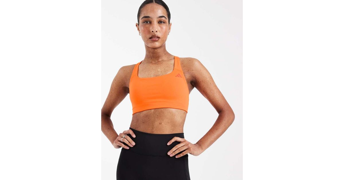 adidas Originals Optime Workout Medium Support Bra in Orange | Lyst UK