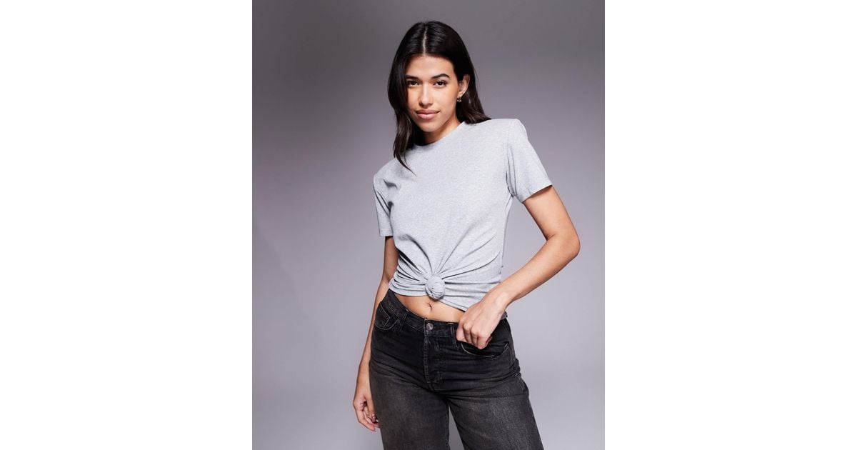 Wanderdoll Knot So Basic Cotton Rich Knot Front Shoulder Pad T-shirt in ...