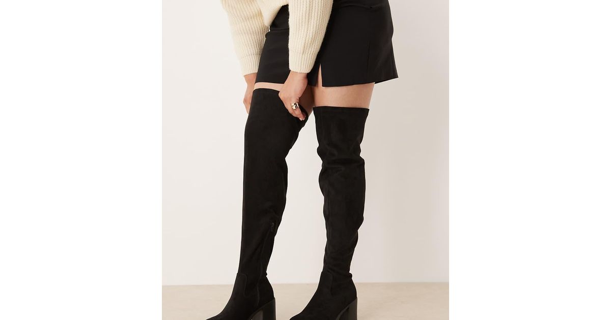 ASOS Curve Kai Chunky Heeled Over The Knee Boots in Black | Lyst UK