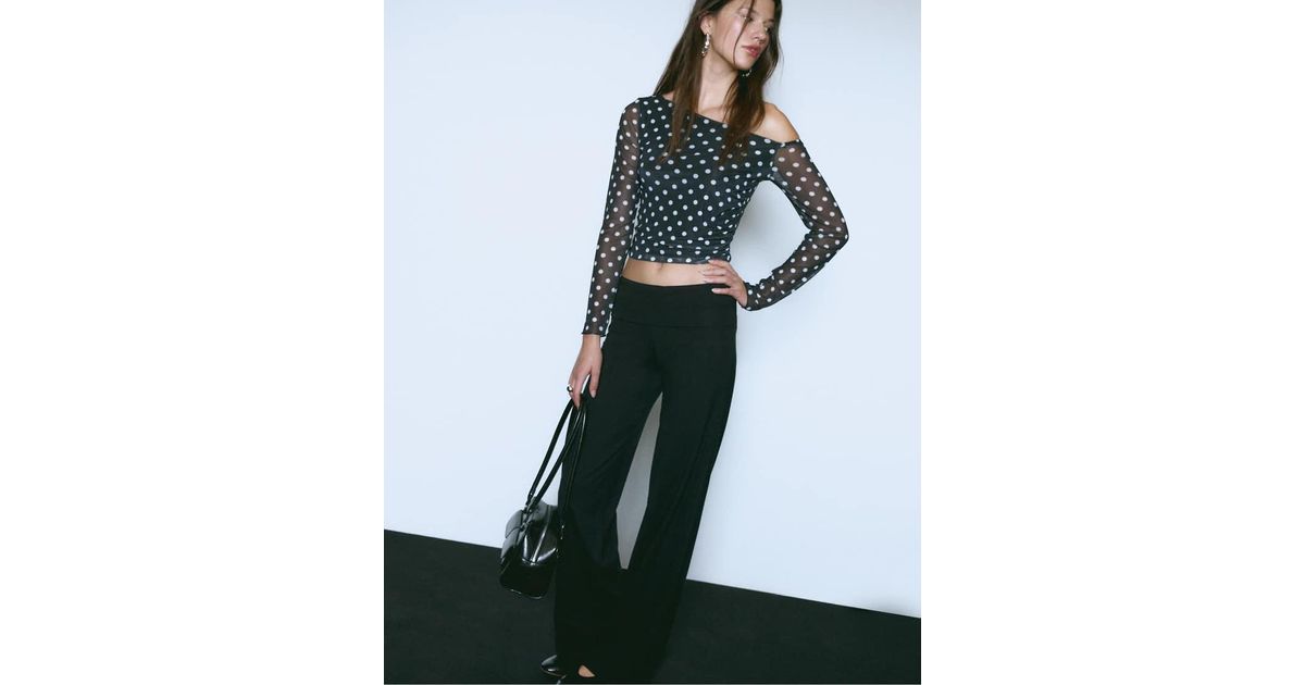 Stradivarius Mesh Trousers With Fold-over Waist in Grey | Lyst UK