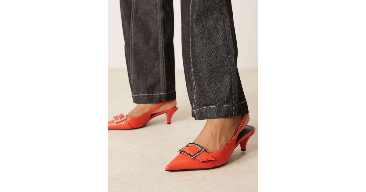 ASOS Stellar Buckle Detail Kitten Heels in Orange | Lyst