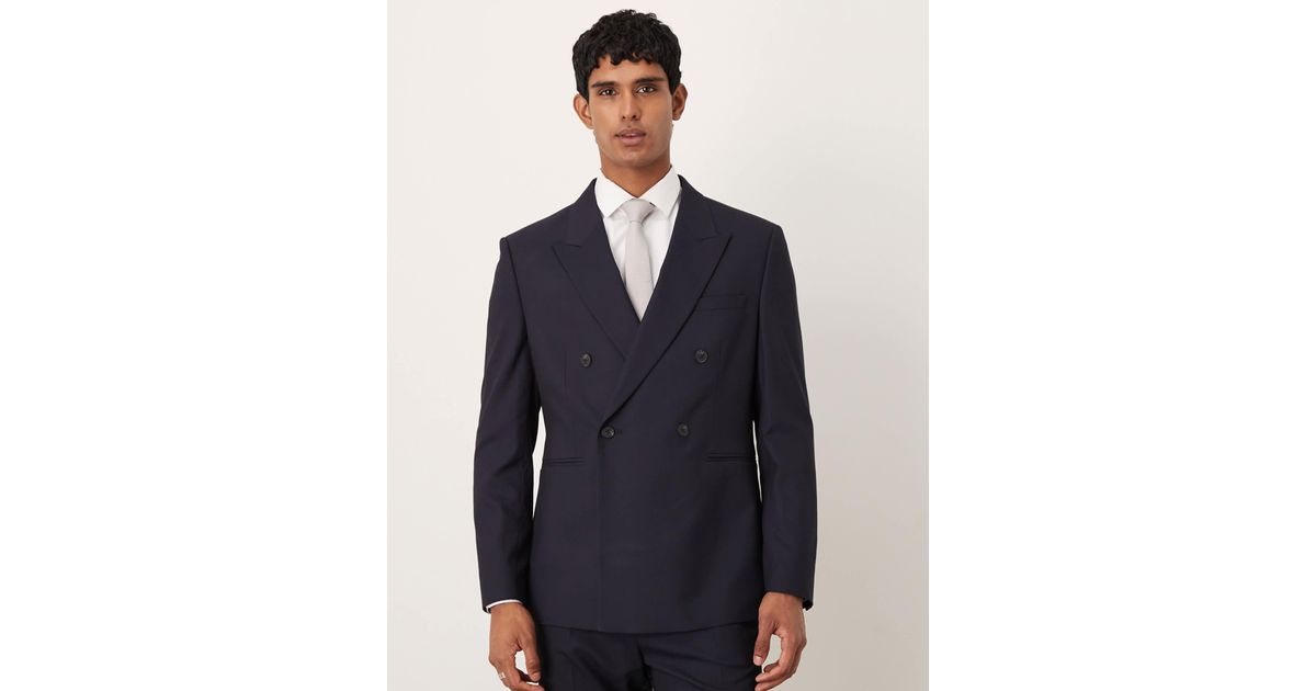 ASOS Double Breasted Regular Jacket in Blue for Men | Lyst