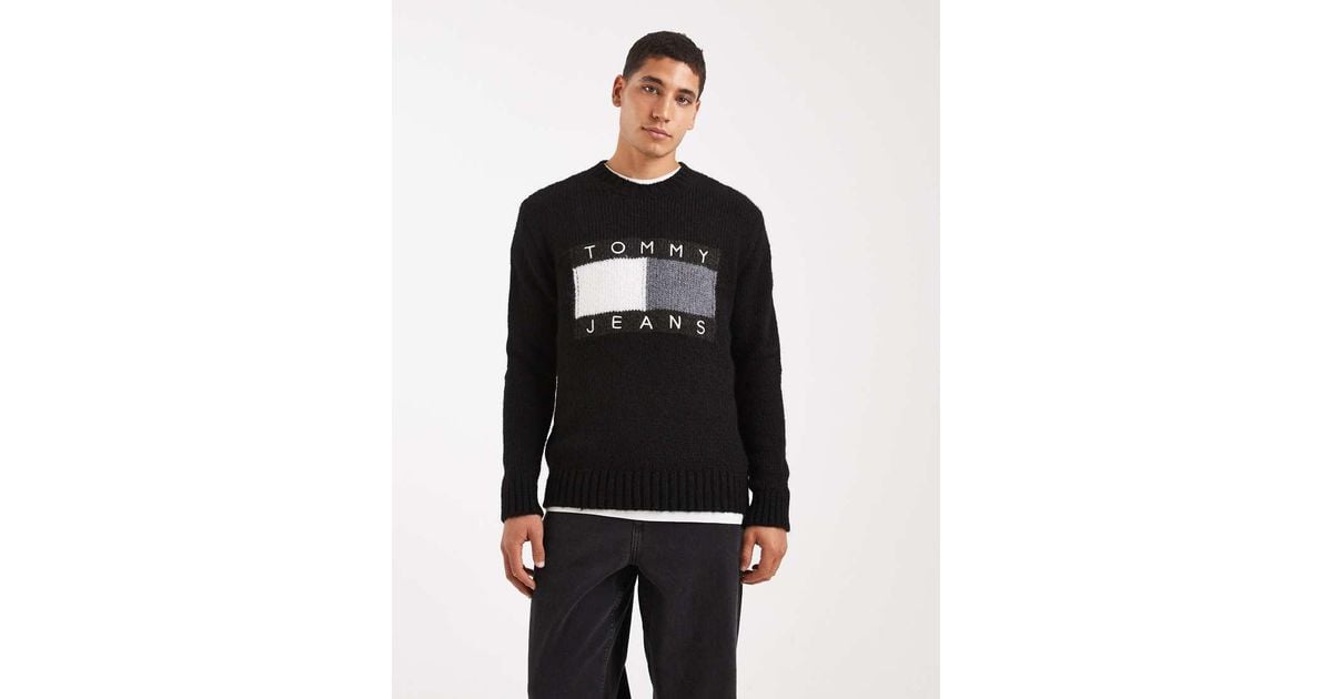 Tommy Hilfiger Large Flag Centre Logo Jumper in Black for Men | Lyst UK