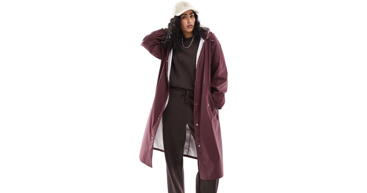 ASOS Rubberised Rain Parka Coat in Red | Lyst