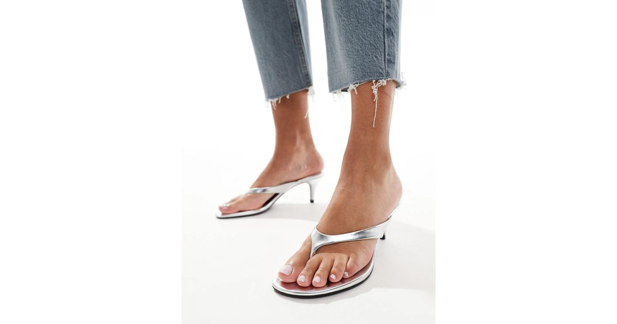 Mango Toe Thong Heeled Sandal in Blue | Lyst