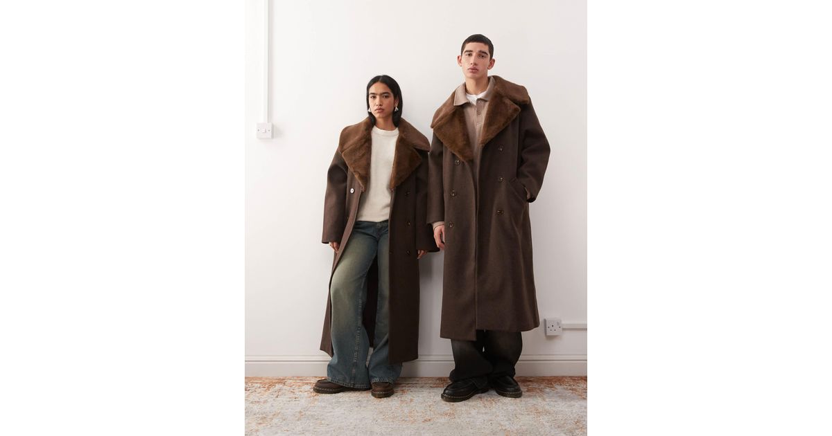 Reclaimed Vintage Unisex Wool Look Formal Longline Coat With Faux Fur ...