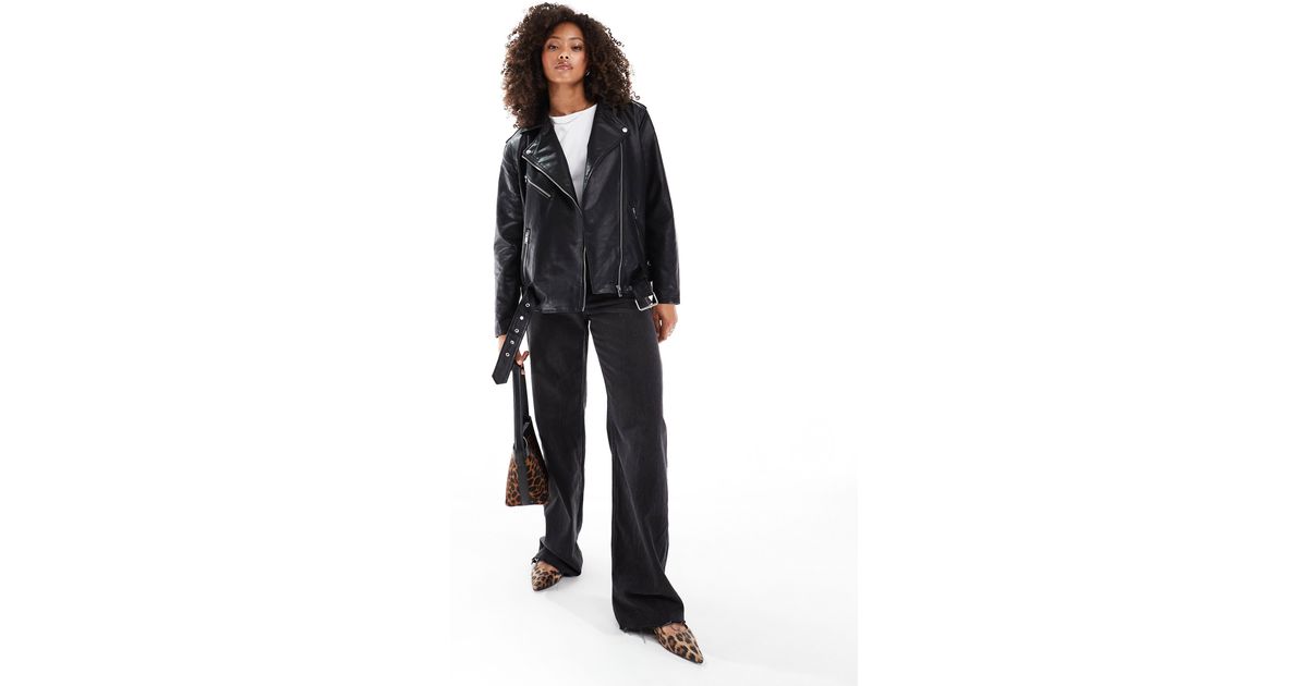 Vero Moda Oversized Faux Leather Biker Jacket in Black | Lyst