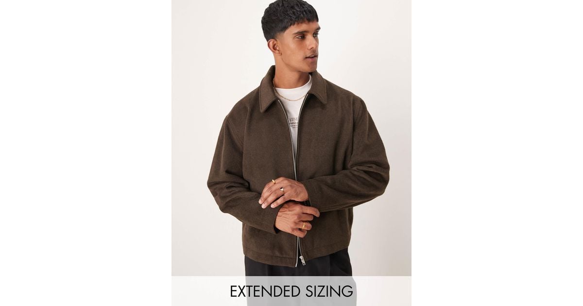 ASOS Oversized Cropped Harrington Wool Look Jacket in Brown for Men | Lyst
