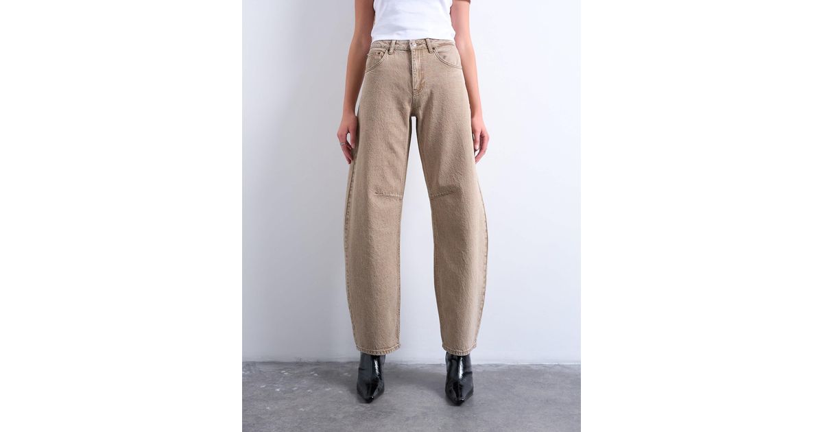 TOPSHOP Barrel Mid Rise Jeans in Gray | Lyst