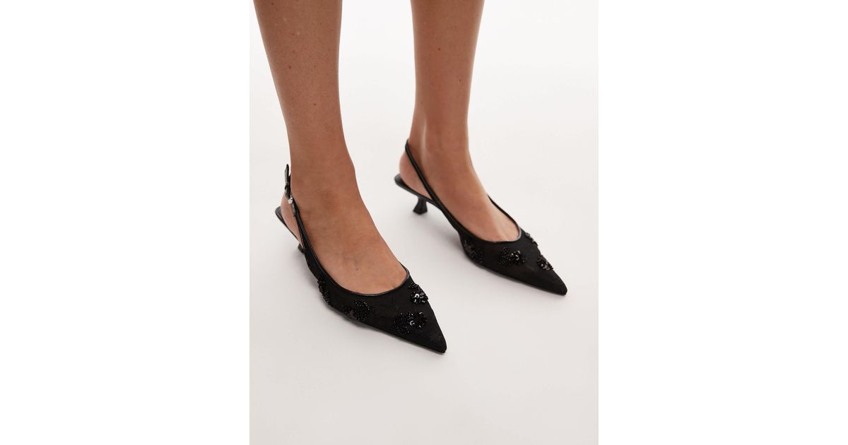 Mango Beaded Pointed Slingback Kitten Heel Sin in Black | Lyst