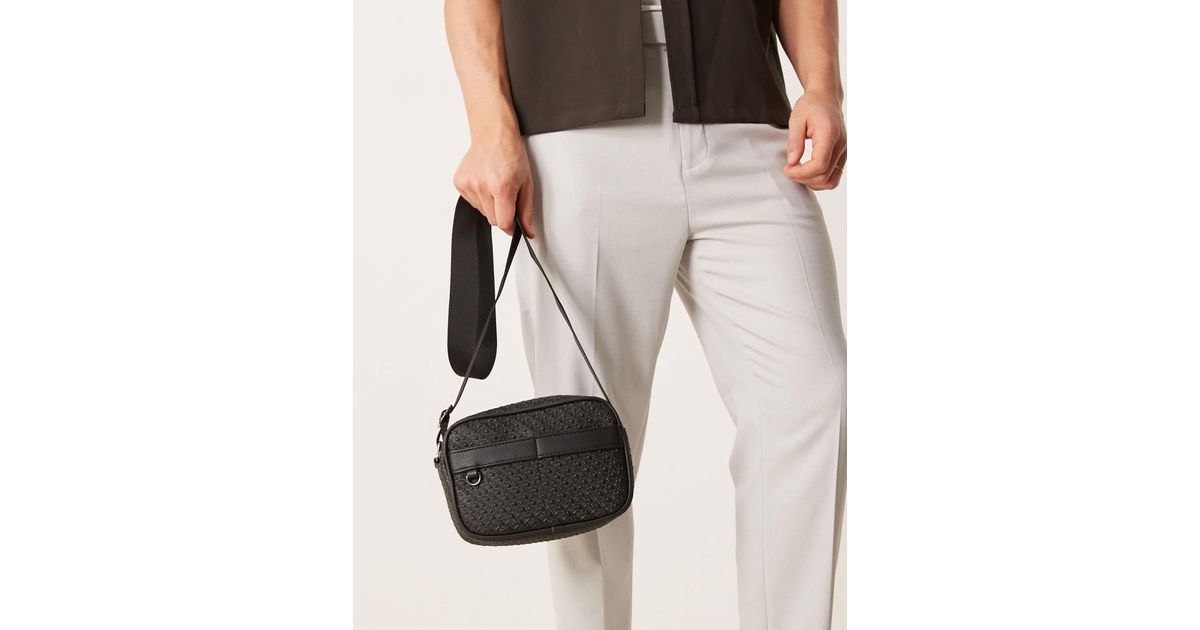 ASOS Faux Leather Crossbody Bag With Monogram Detail in Black for Men ...
