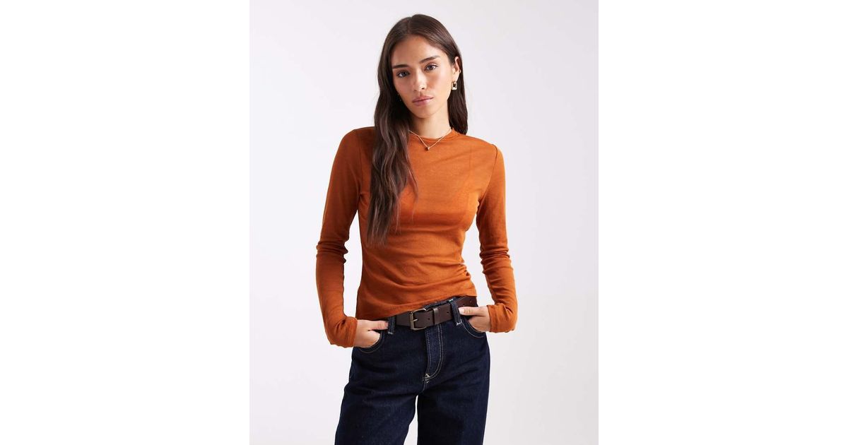 ASOS Sheer Second Skin Gauzy Mesh Long Sleeve Top in Red | Lyst UK