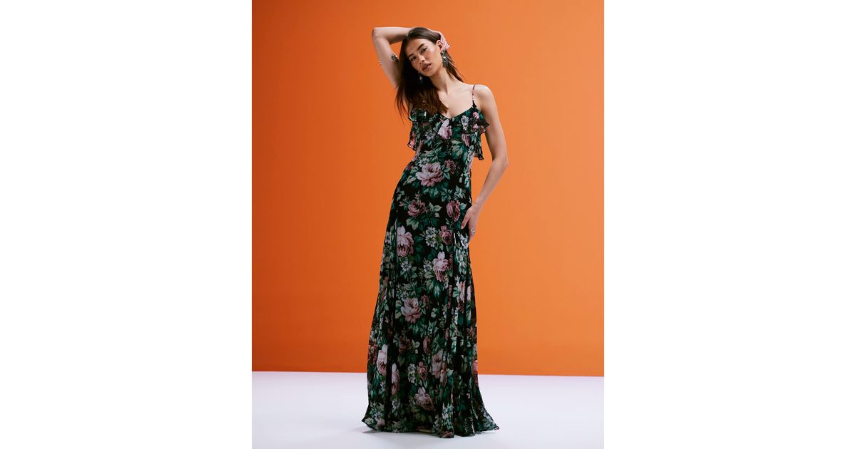 Mango Chiffon Ruffle Maxi Dress in Blue | Lyst