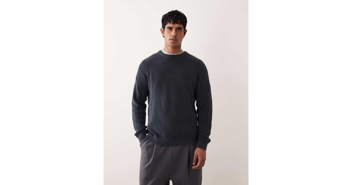 ASOS Relaxed Knit Ribbed Crew Neck Sweater in Blue for Men | Lyst UK