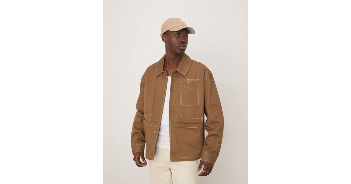 ASOS Boxy Oversized Worker Jacket With Contrast Stitch in Brown for Men ...