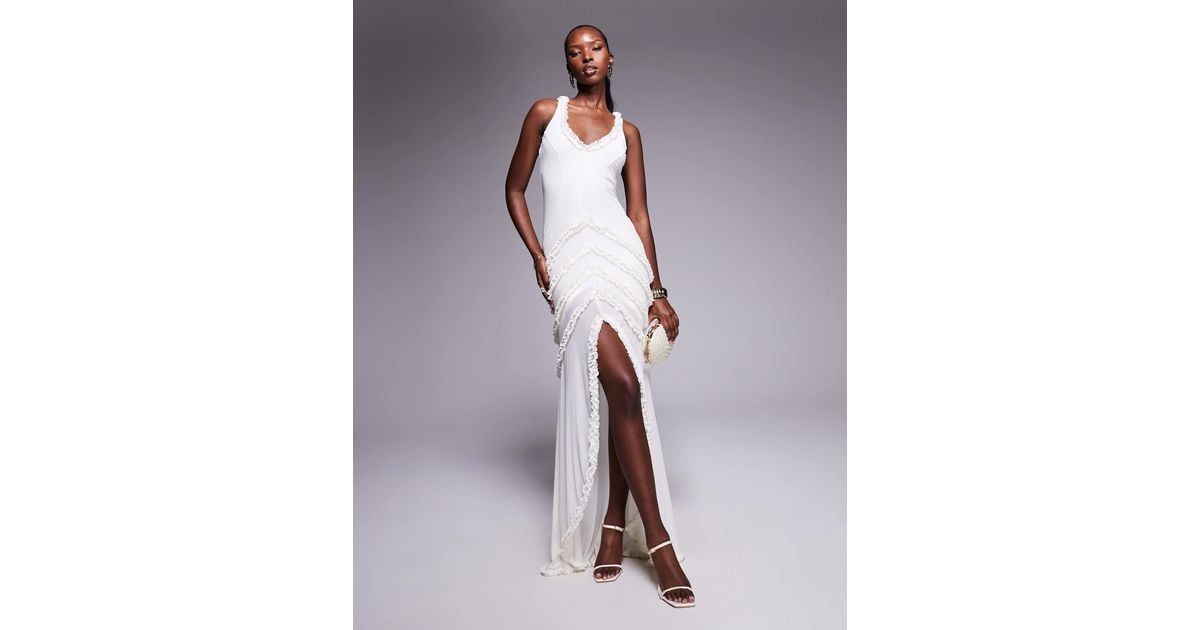 AFRM Power Mesh Micro Ruffle Maxi Dress in Purple | Lyst