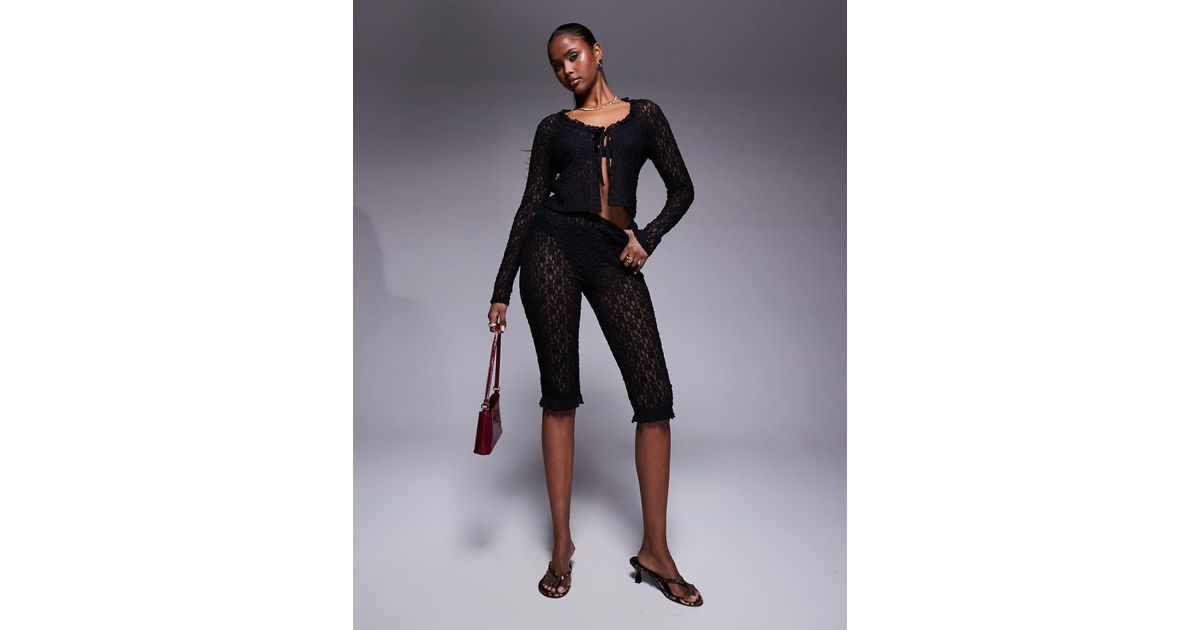 ASOS Co-Ord Lace Capri Pants With Ruffle Edge in Blue | Lyst UK