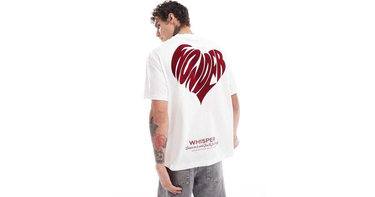 Bershka Boxy Fit Flock Heart T-shirt in Red for Men | Lyst