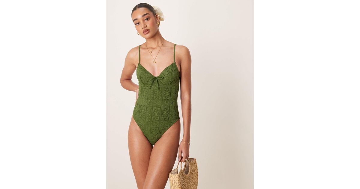 ASOS Bertie Underwired Swimsuit in Green | Lyst