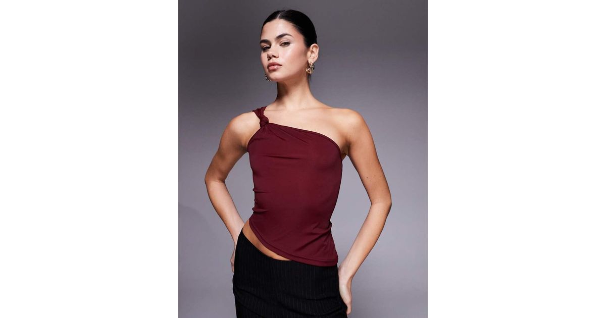 Edikted Knotted One Shoulder Asymetric Top in Purple | Lyst UK