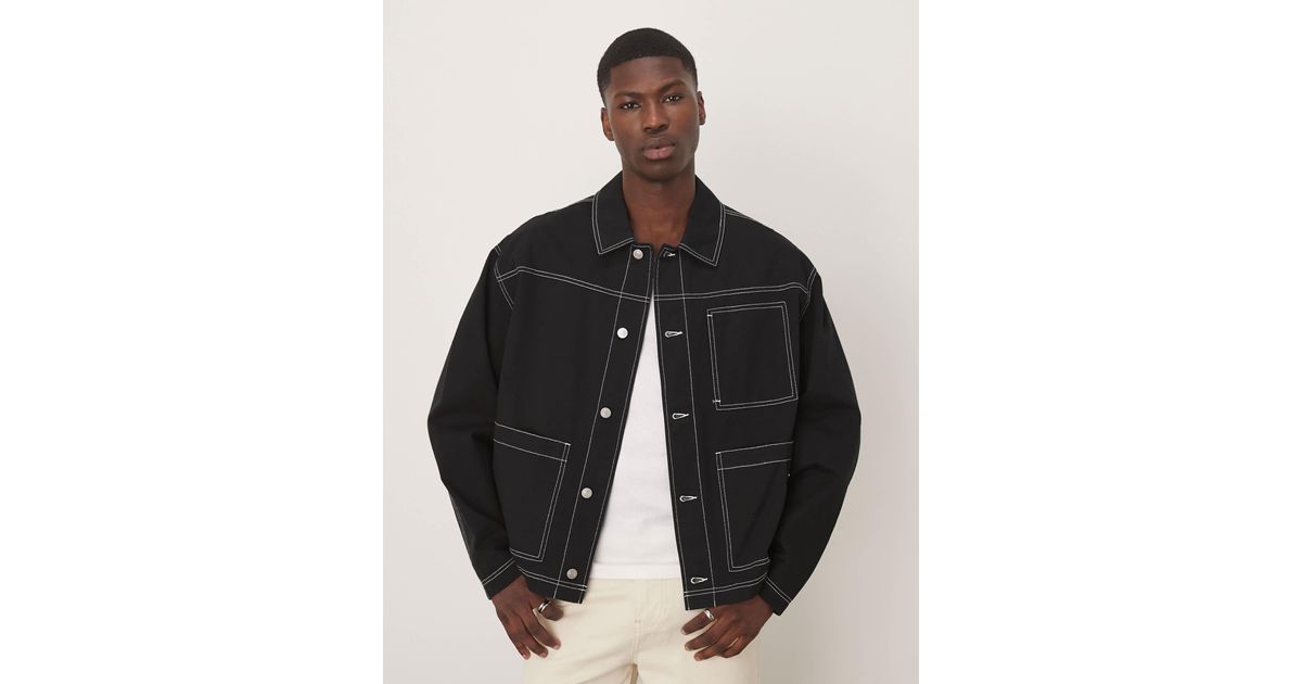 ASOS Worker Jacket With Contrast Stitch in Black for Men | Lyst