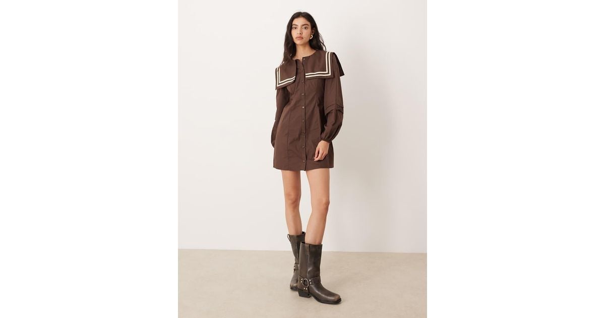 Glamorous Square Neck Collar Smock Mini Dress in Natural | Lyst UK