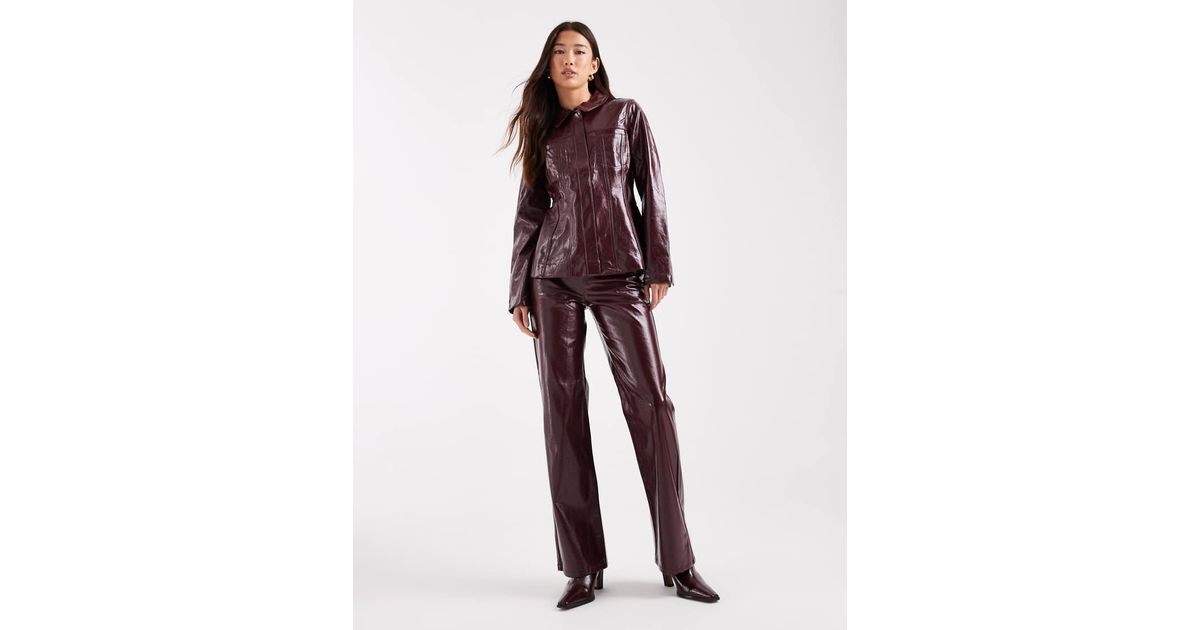 Vero Moda Tessa High Waist Wide Leg Vinyl Trouser Co-ord in Purple ...
