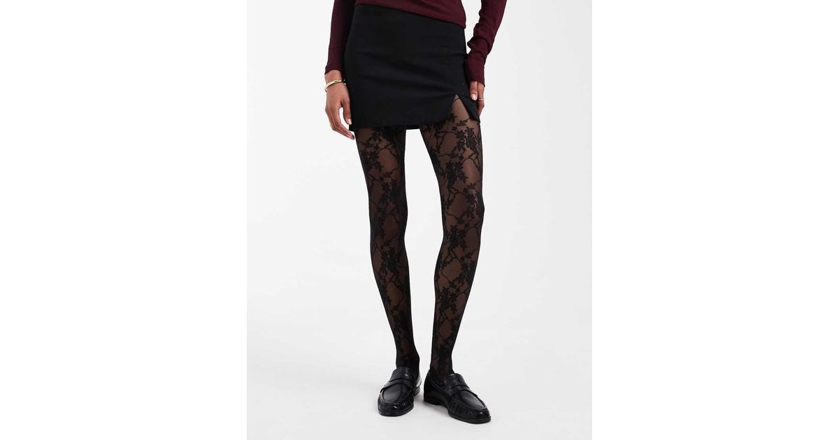 Lindex 30 Denier All-over Floral Lace Tights in Black | Lyst UK