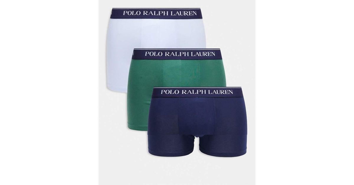 Polo Ralph Lauren 3 Pack White Logo Waistband Classic Trunks in Blue ...