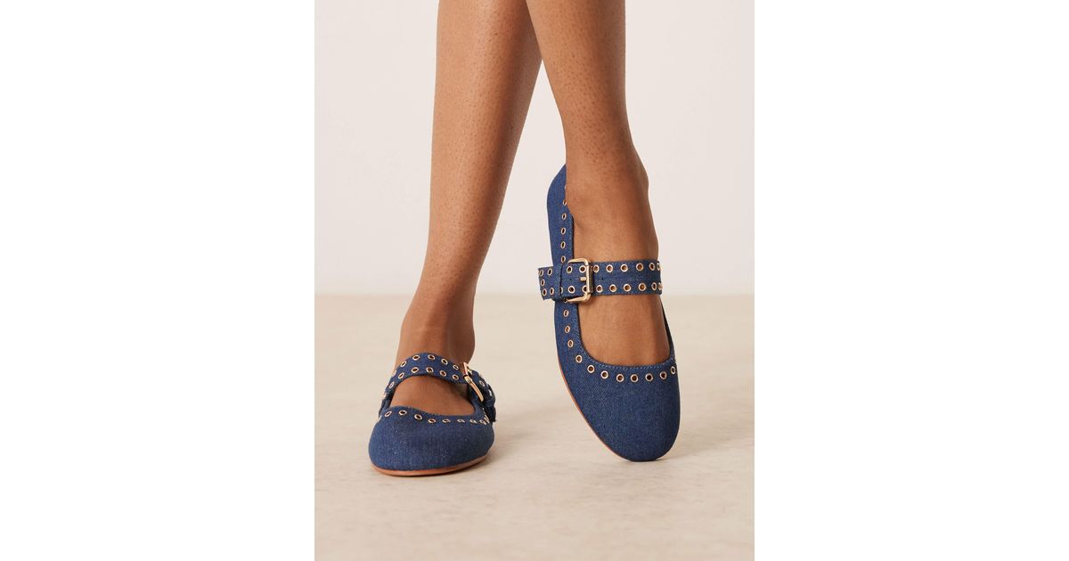 ASOS Larson Eyelet Mary Jane Ballets in Blue | Lyst