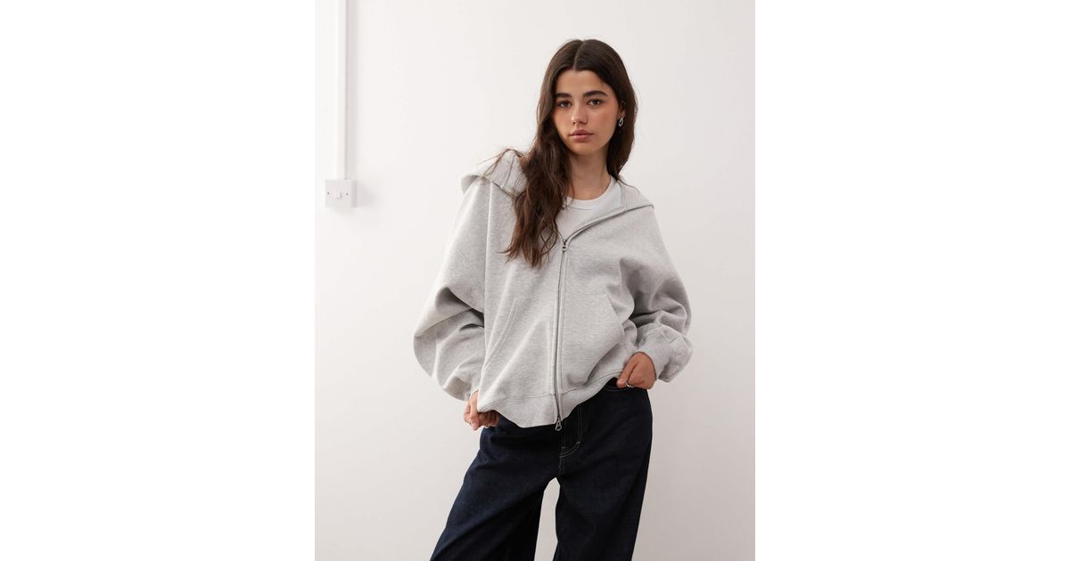 Weekday Oversized Heavyweight Zip Through Jersey Hoodie in Gray | Lyst