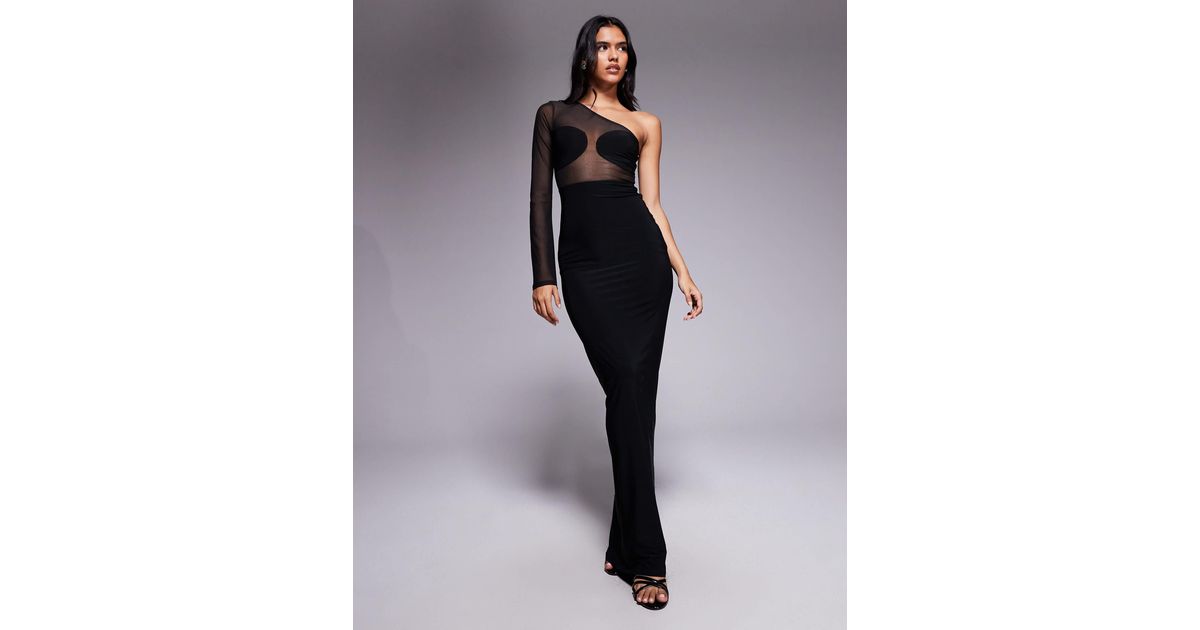 ASOS Mesh Panelled One Shoulder Maxi Dress in Black | Lyst