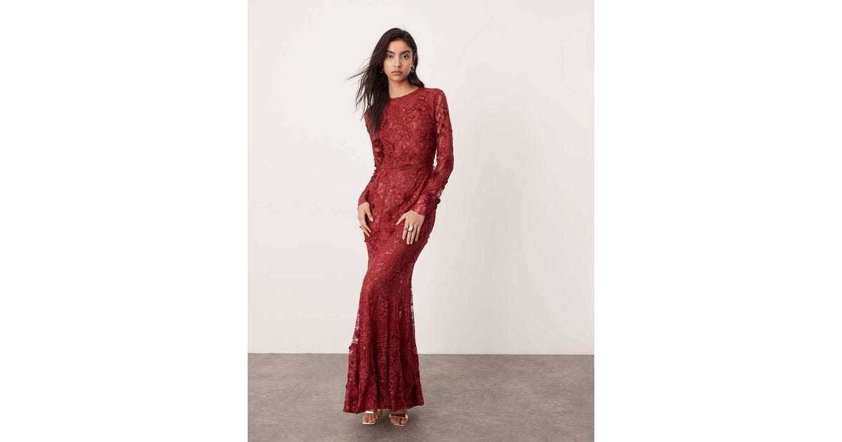 ASOS Embroidered Floral Long Sleeve Lace Open Back Maxi Dress | Lyst UK