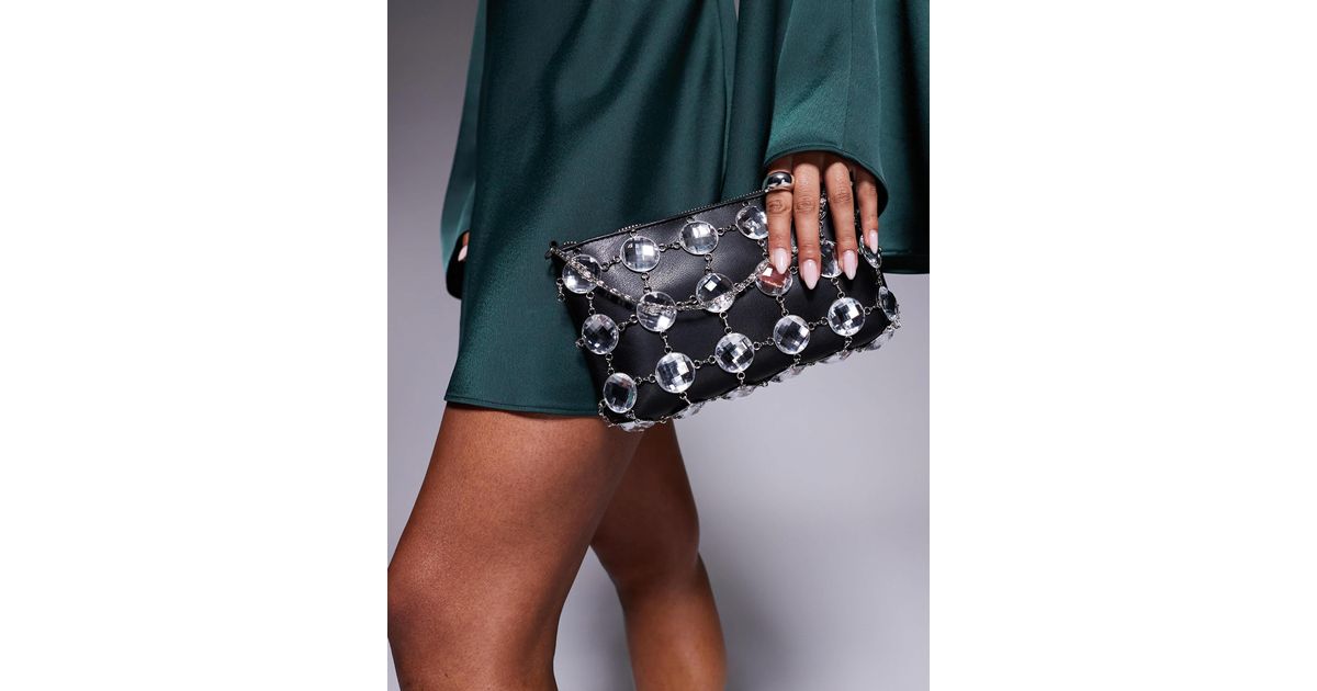 ASOS Embellished Chain Link Cage Grab Clutch Bag in Blue | Lyst