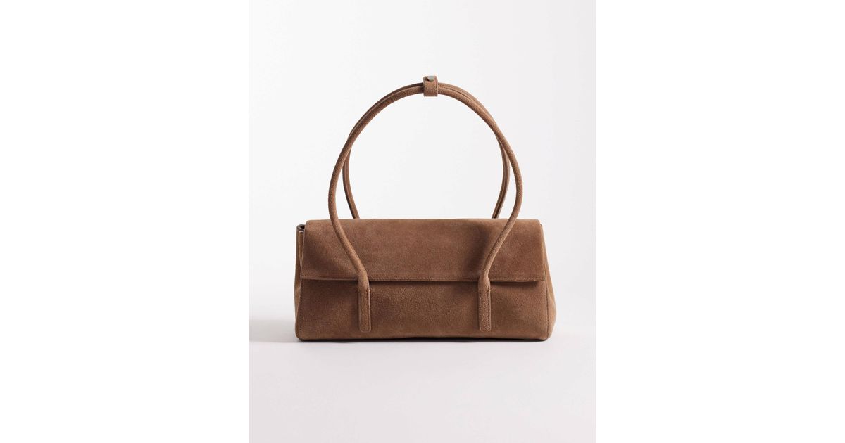 Mango 100% Suede Shoulder Bag in Brown | Lyst