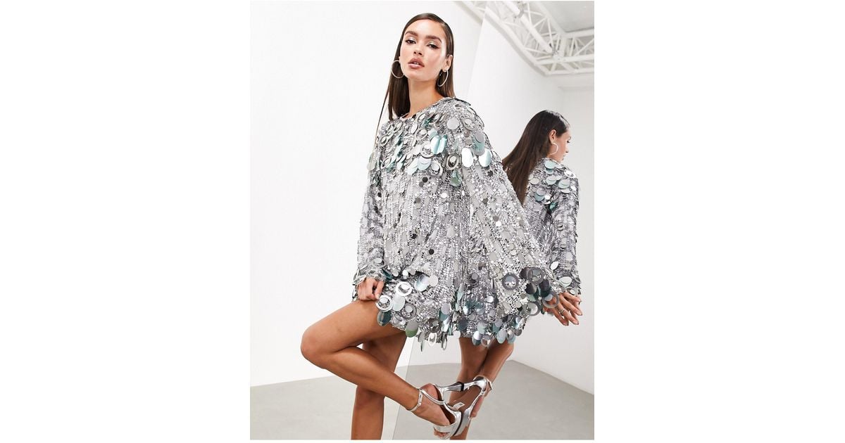 Robe courte ample à sequins ASOS en coloris Gris | Lyst
